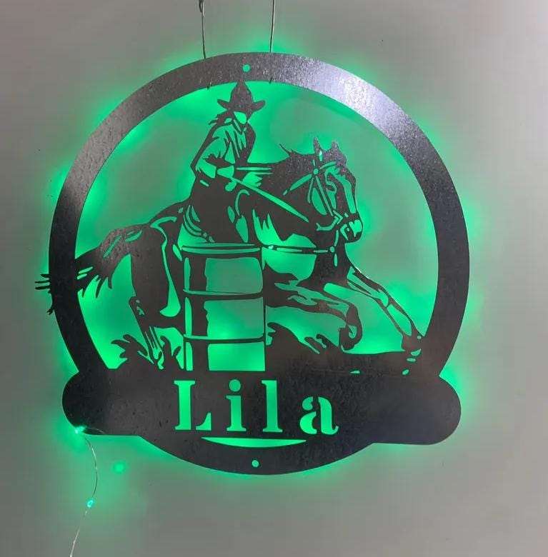 Personalized Barrel Racing Metal Wall Art LED Light, Custom Barrel ...