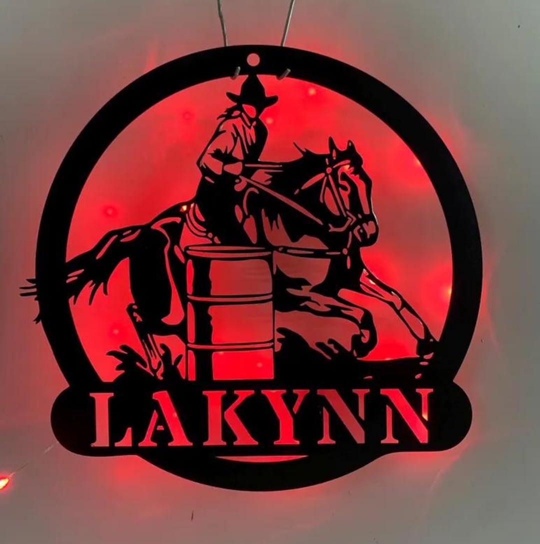 Personalized Barrel Racing Metal Wall Art LED Light, Custom Barrel ...