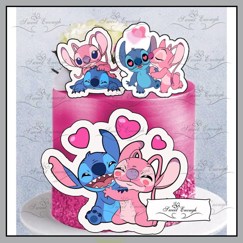 4 X Pcs LILO STITCH Pink Edible CARD Wafer Paper Cake Topper Birthday ...