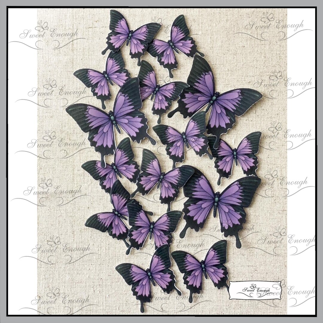 15 X Pcs Purple Butterfly Edible CARD Wafer Paper Cup Cake Topper ...
