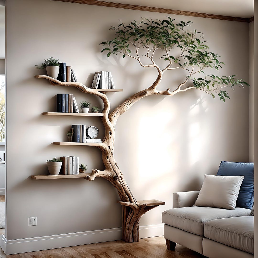 Tree Branch Shelves Live Edge Wall Mount Floating Bookshelf Tree ...