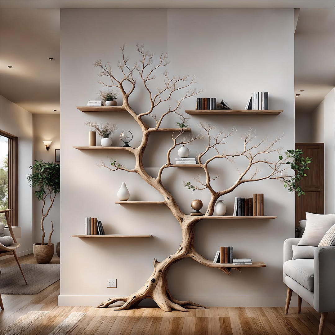 Bookshelf, Bookcase, Tree Bookcase, Wooden Bookshelf, Wall-mounted ...