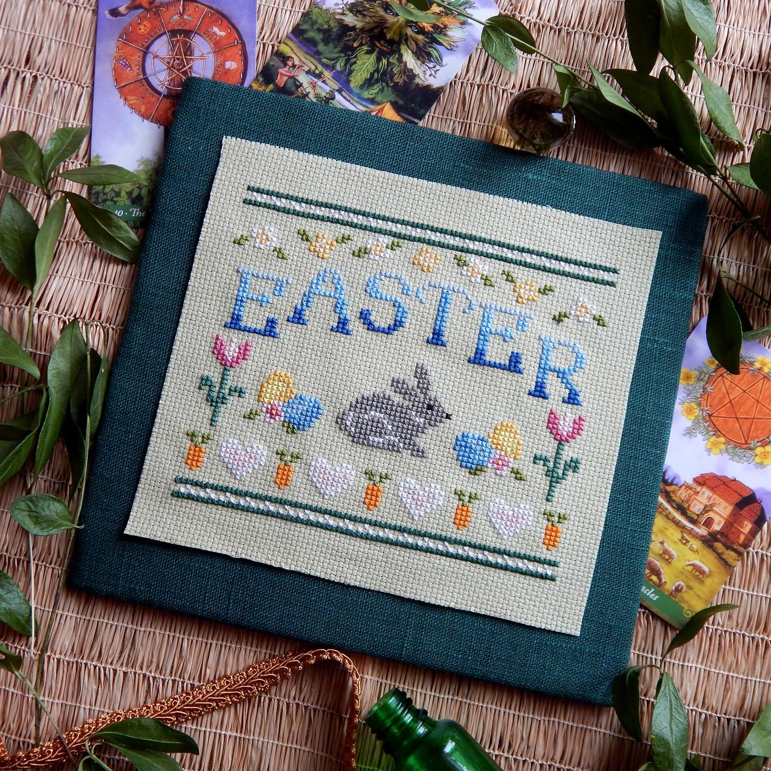 Easter Joy Cross Stitch Pattern Primitive Sampler Cute Bunny Flowers ...