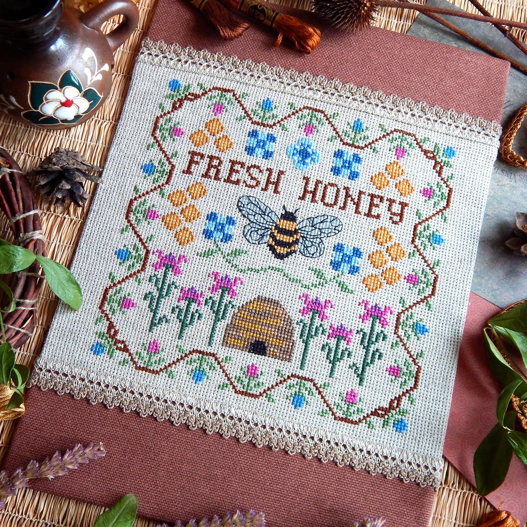 Fresh Honey Cross Stitch Pattern – Primitive Sampler PDF Embroidery ...