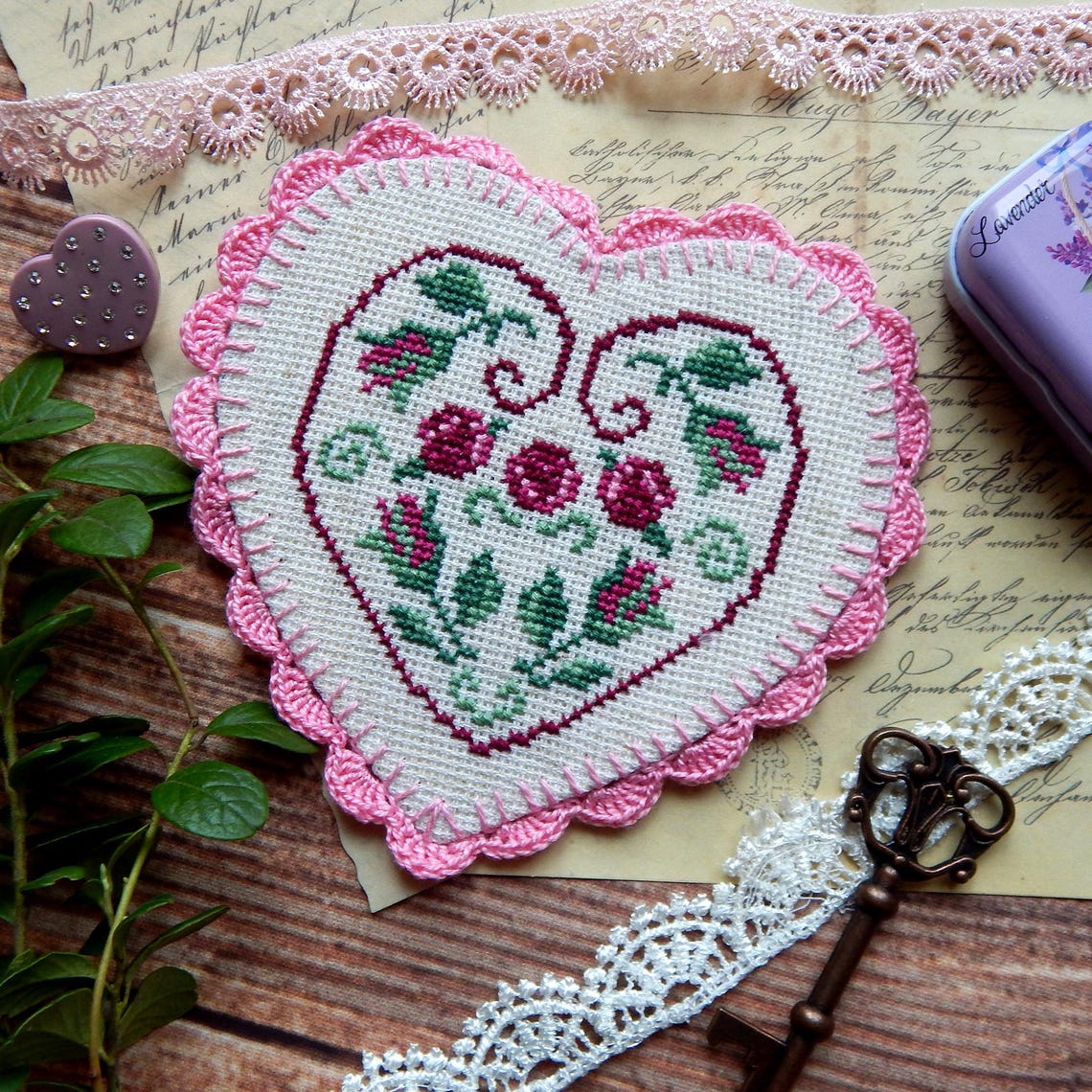 Rose Heart Cross Stitch Pattern Mini Card Flowers Cross Stitch Design ...