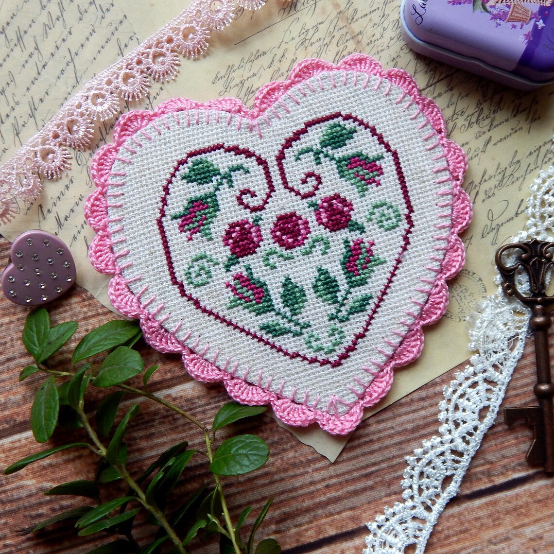 Rose Heart Cross Stitch Pattern: Valentine's Day Mini Card (PDF ...