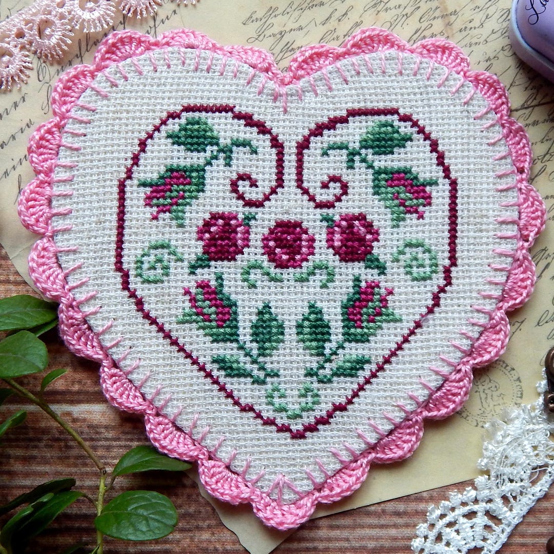 Rose Heart Cross Stitch Pattern: Valentine's Day Mini Card (PDF ...