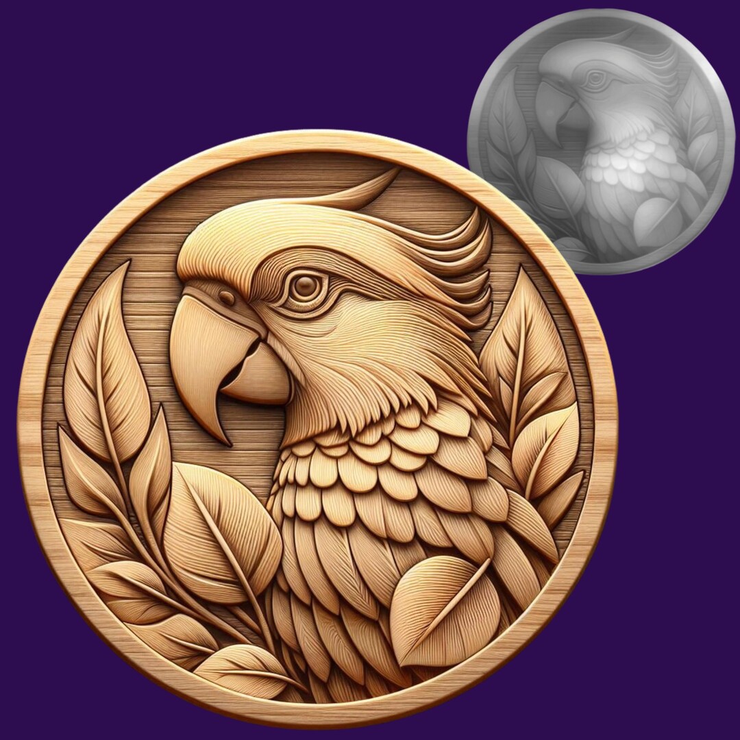 Parrot 3D Laser File Depth Map PNG File Depth Engraving Brass Coin High ...