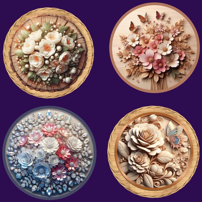 Bundle 4 Flowers 3D Laser Depth Map PNG File Depth Engraving Brass Coin ...
