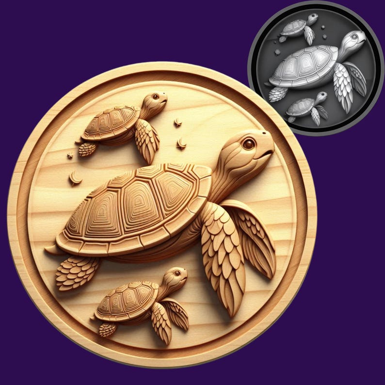 Turtles | 3D Relief STL File | Embossing | Depth, Height Map | Resin ...
