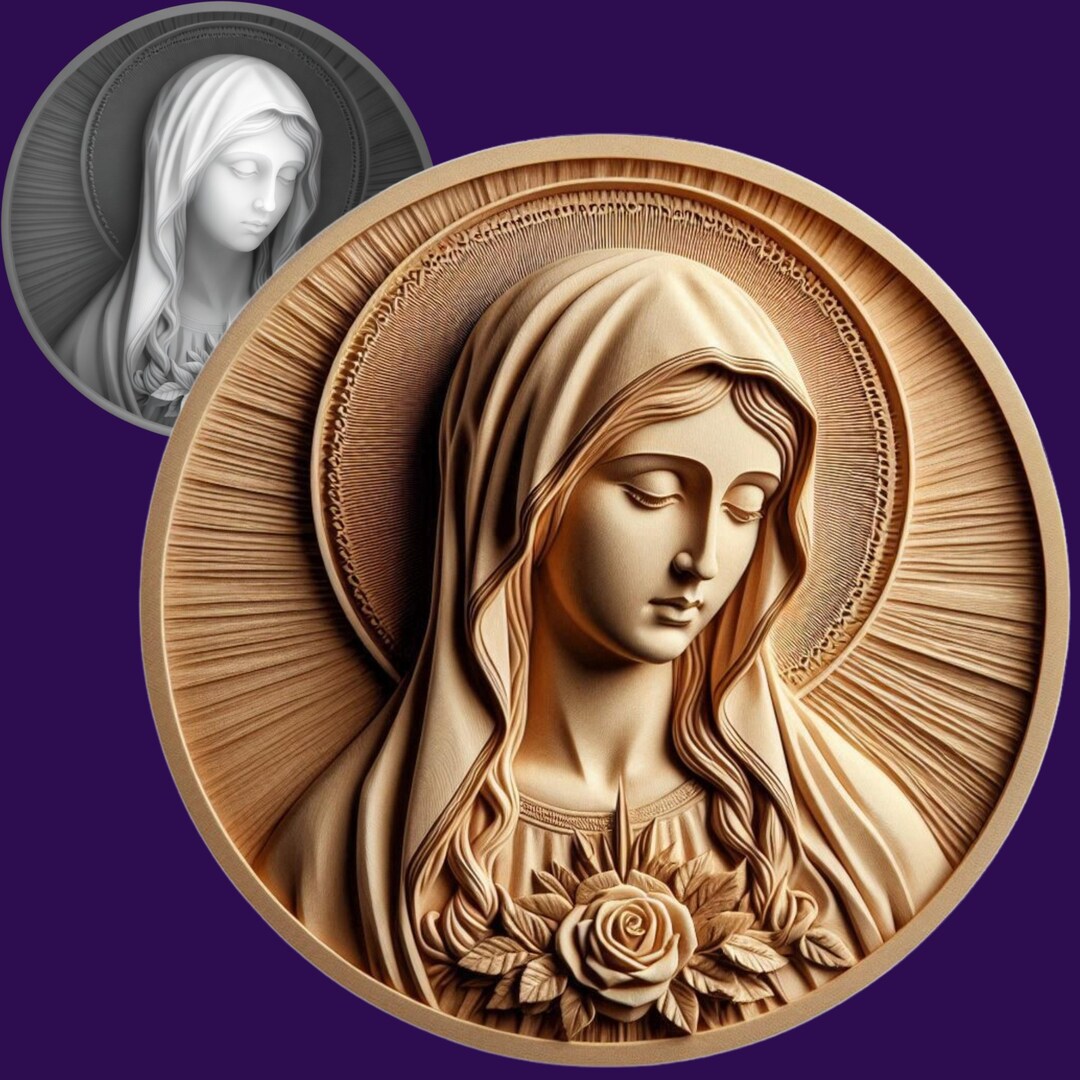 Virgin Mary Coin Depth Map | Height Map | 3D Laser Engraving | X Tool ...
