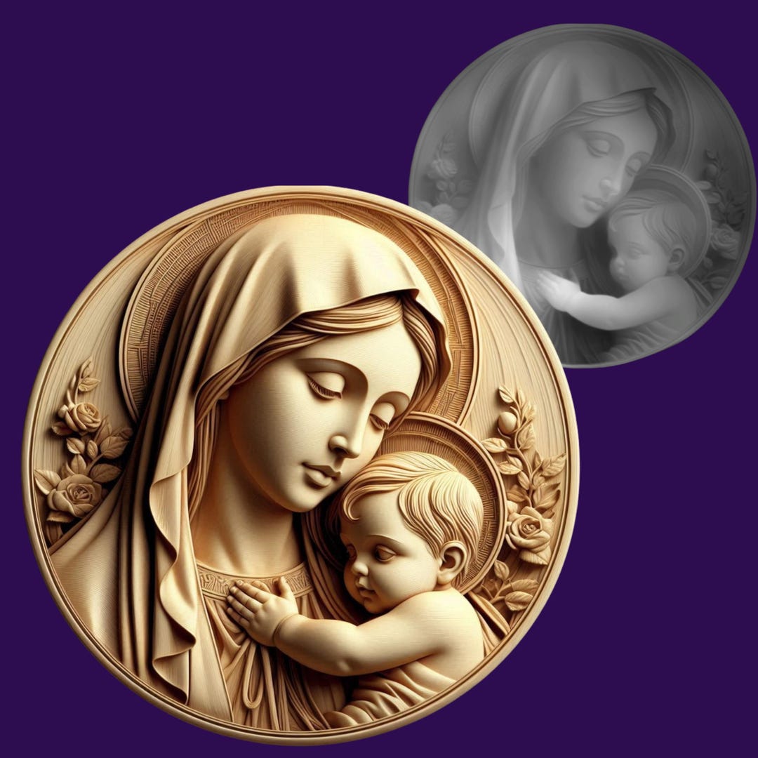 Virgin Mary Jesus 3D Laser Engraving 3D Illusion 3D Illusion Depth Map ...