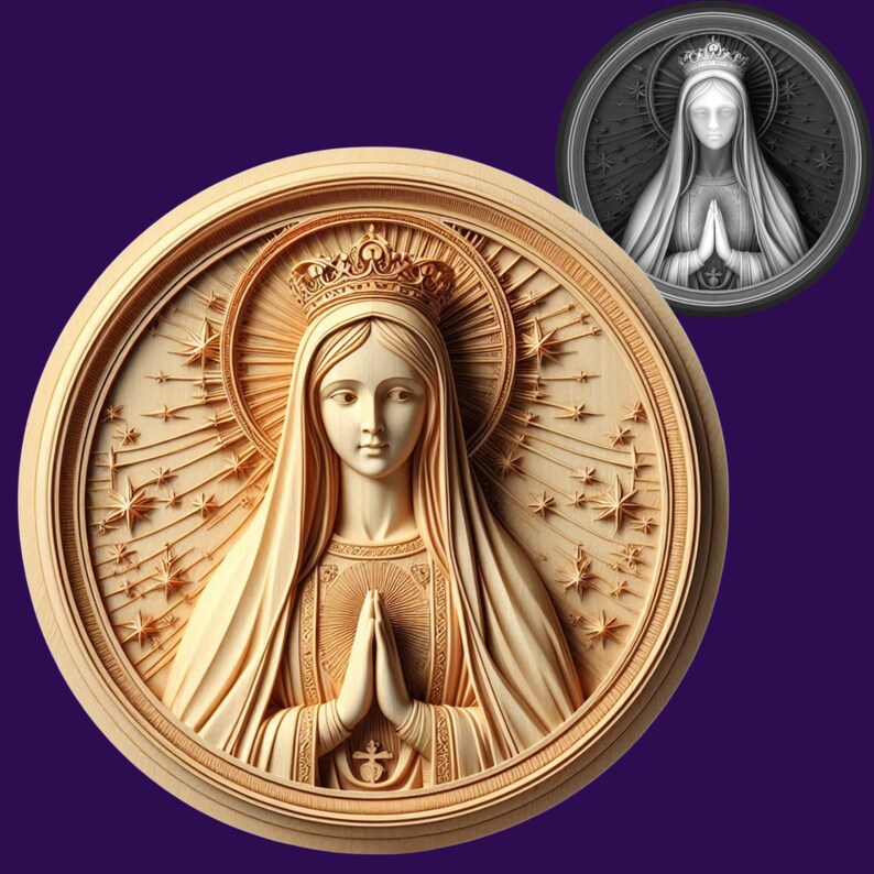 Virgin Mary Laser File | 3D Laser Engraving File| Depth Map | Height ...