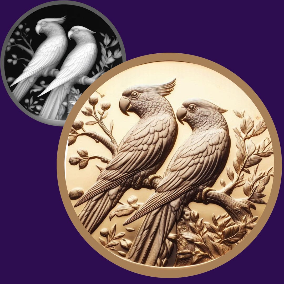 3D Parrot Laser Engraving File: Coin Depth Map for Glowforge, CNC ...