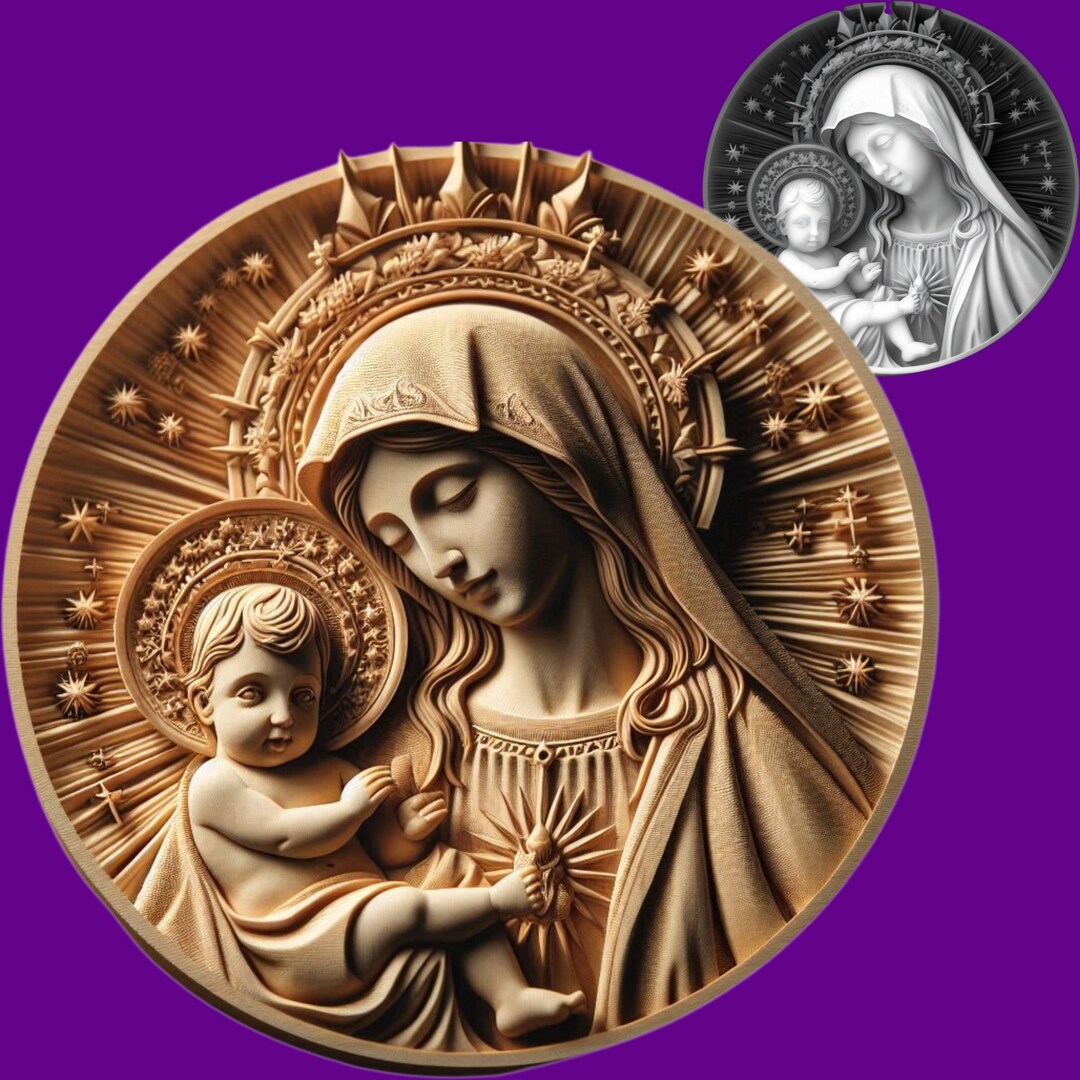 Virgin Mary & Jesus | Stl File | 3D Laser File | Depth Map, CNC ...
