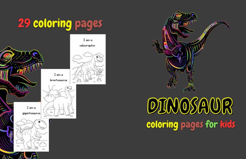 Printable Dino Art: Fun Dinosaur Coloring and Drawing Pages for Kids - Etsy