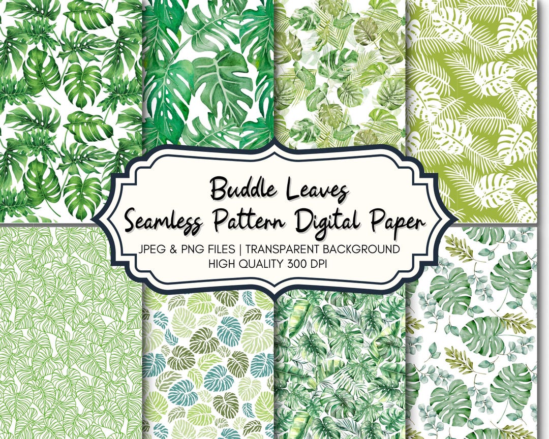 8 Leaves Seamless Pattern Green Leaves Digital Paper Junk Journal Paper ...