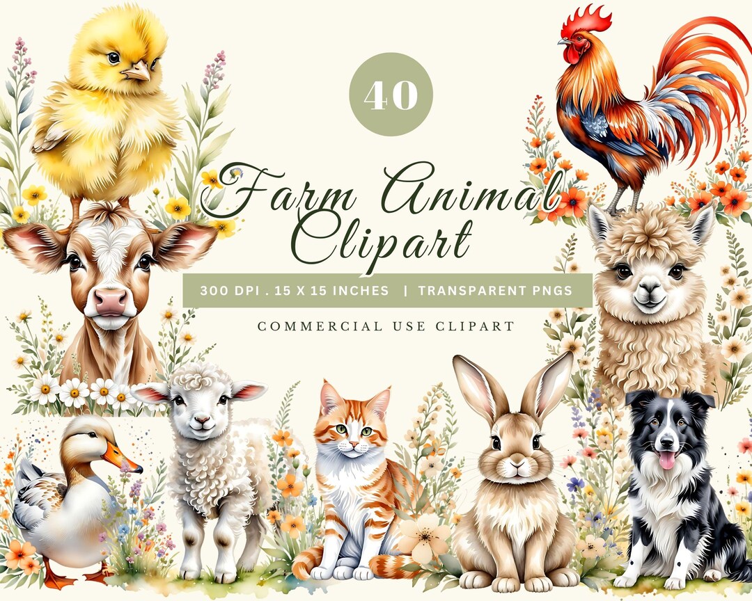 Farm Animals Clipart Set Farm, Barn, Farmyard Animals, Sheep, Cow ...