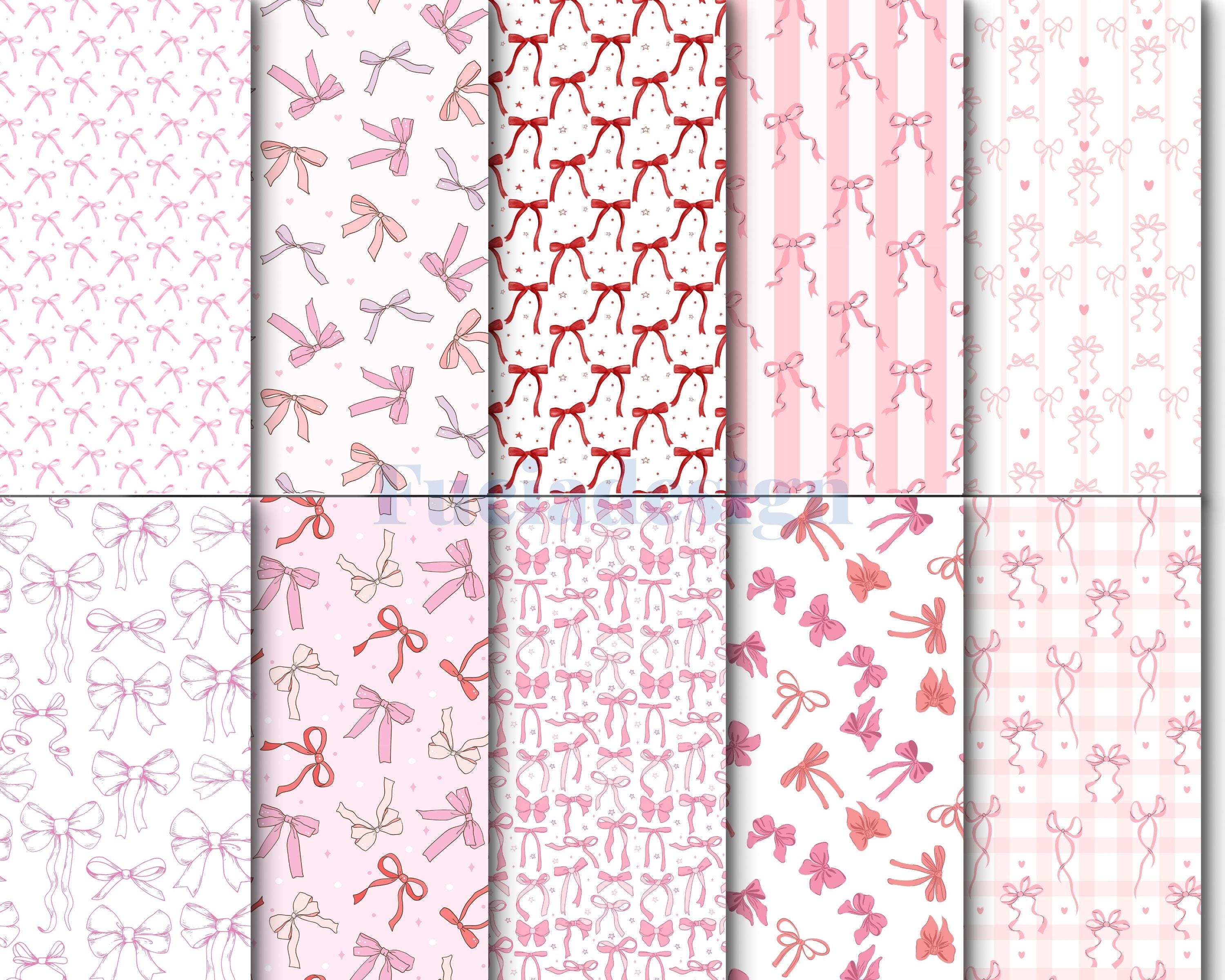 10 Pink Bow Seamless Digital Paper, Seamless Hearts, Ribbons, Weddings ...