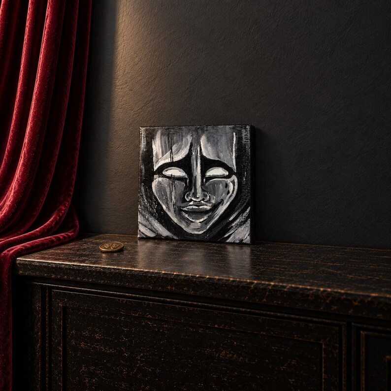 Theater Mask Painting, Comedy and Tragedy Art, Black and White Acrylic ...