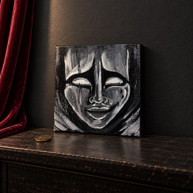 Theater Mask Painting, Comedy and Tragedy Art, Black and White Acrylic ...