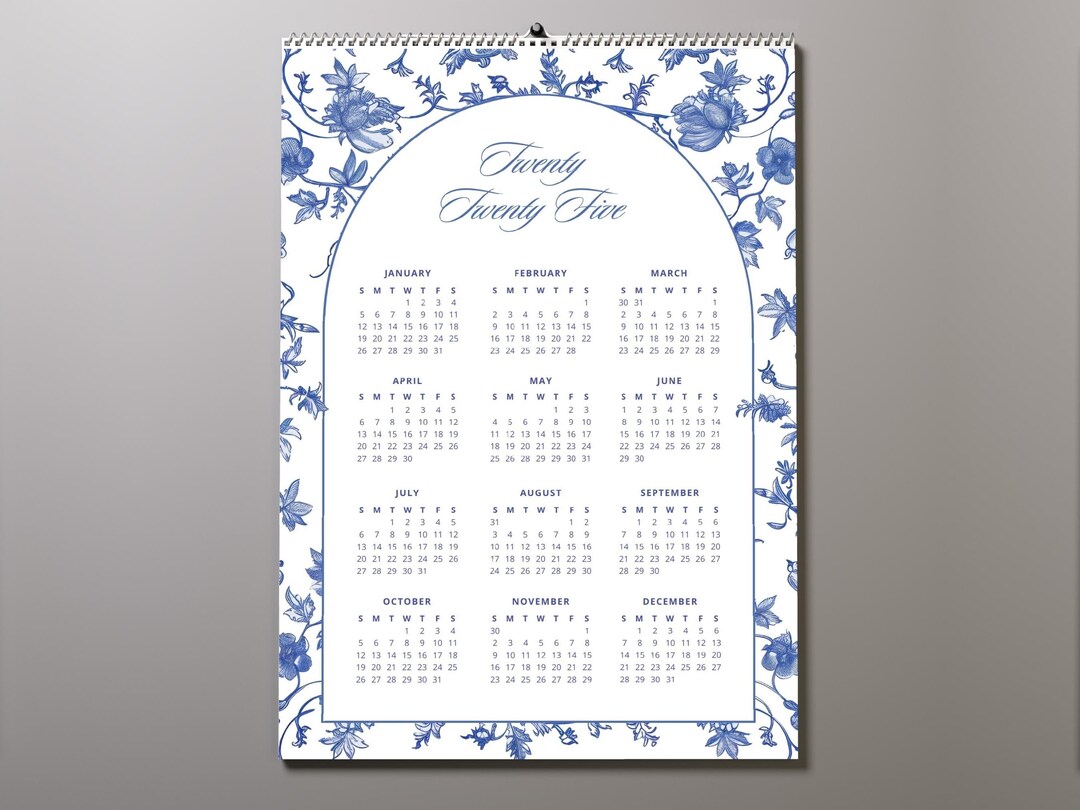 2025 Large Wall Calendar, Vintage Floral Chinoiserie Giant Wall ...