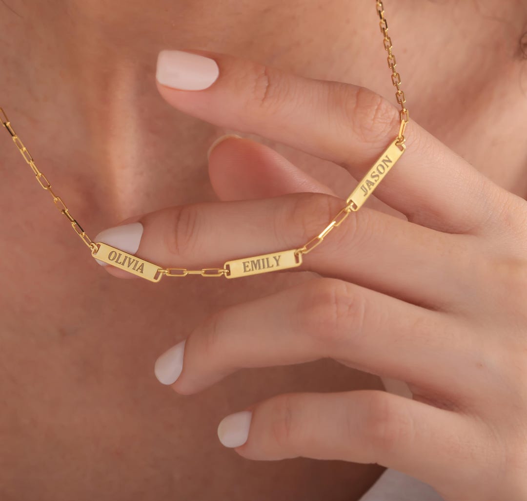 Custom Paperclip Name Necklace Gold Engraved Family Name Necklace Name ...