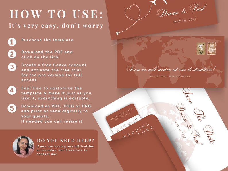 Terracotta Travel Theme Envelope | Destination Wedding | Editable Canva ...
