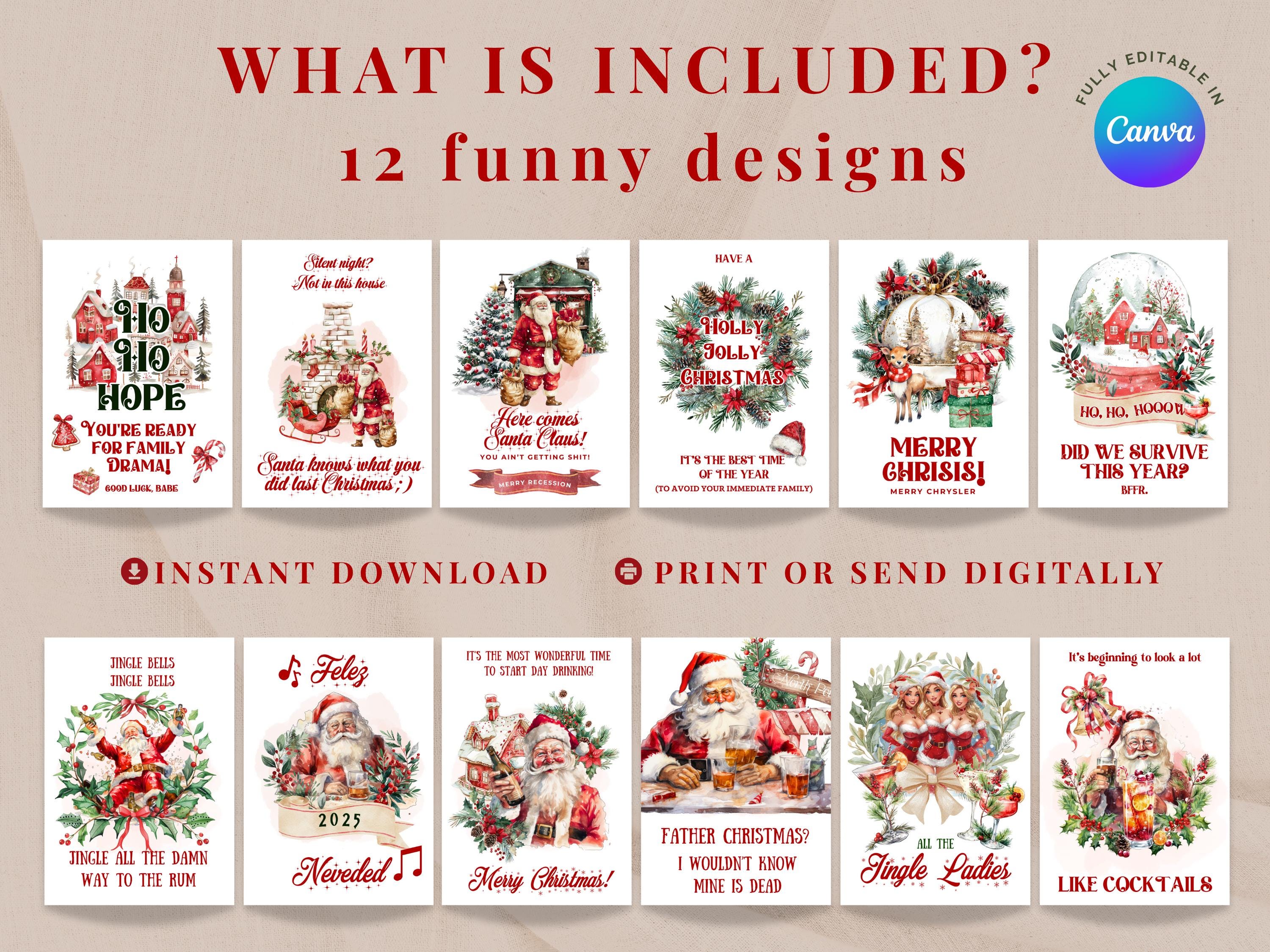 Funny Adult Christmas Cards | 12 Vintage Sarcastic Xmas Designs ...