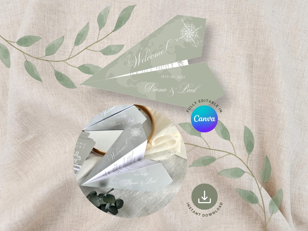 Paper Airplane Wedding Menu Template | Travel Theme Printable Menus ...