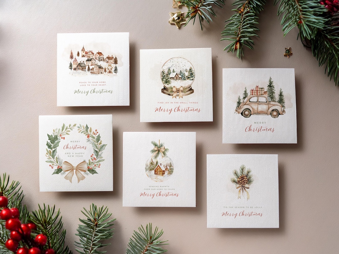 Cozy Neutral Christmas Cards | Set of 6 Printable Holiday Designs ...
