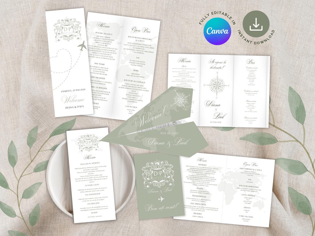 Destination Wedding Menu Templates Bundle | Travel Theme Printable ...
