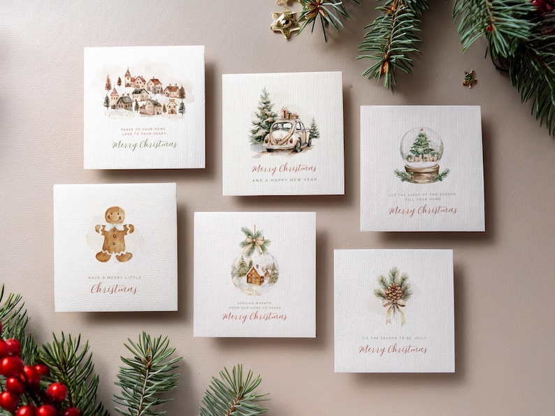 Minimalistic Christmas Card Bundle – 30 Neutral Printable Holiday ...