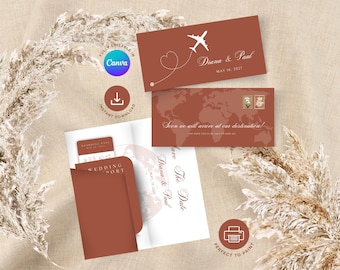 Terracotta Travel Theme Envelope | Destination Wedding | Editable Canva ...