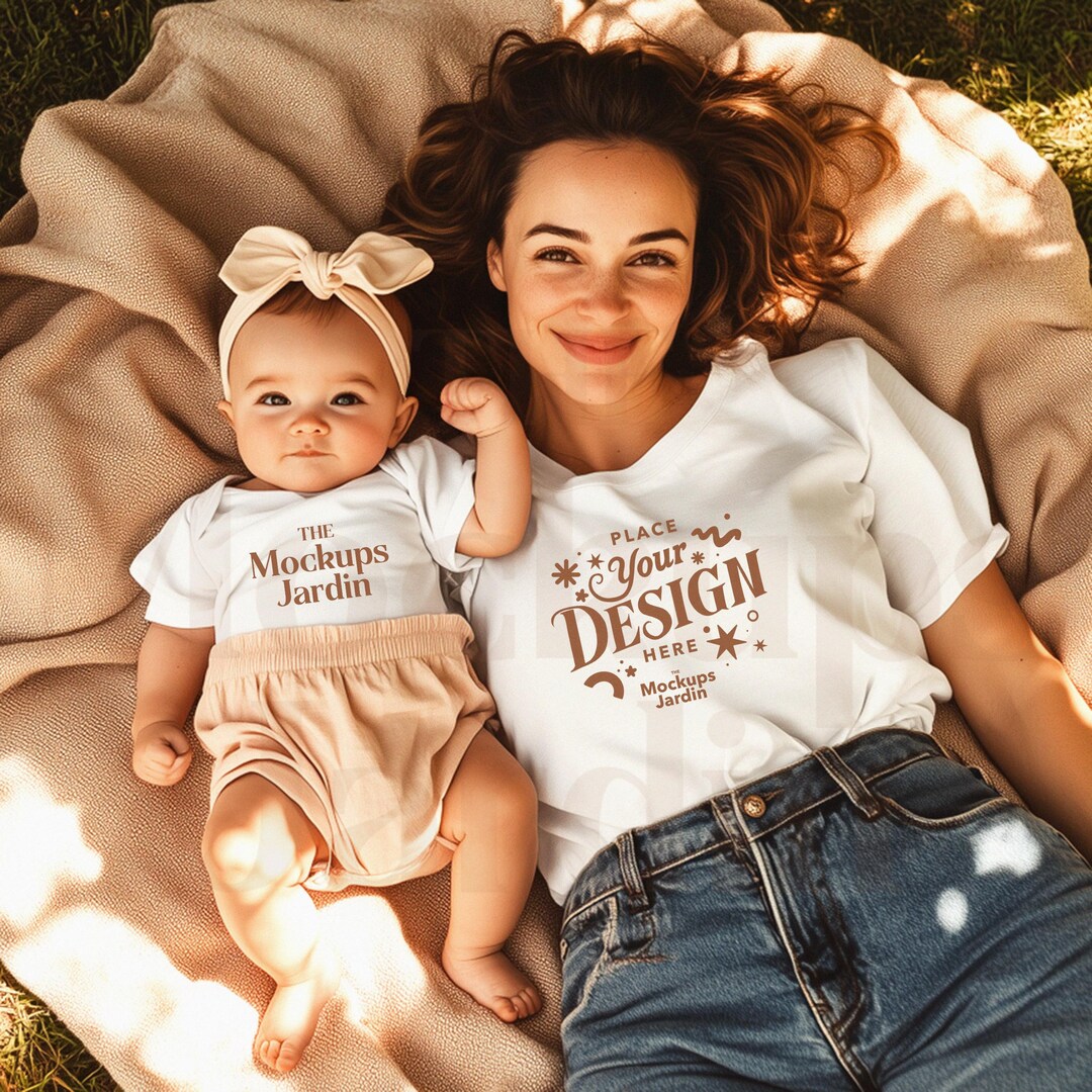 White Bella+canvas 3001 & 100B T-shirt Mockup | Matching Mommy and Me ...