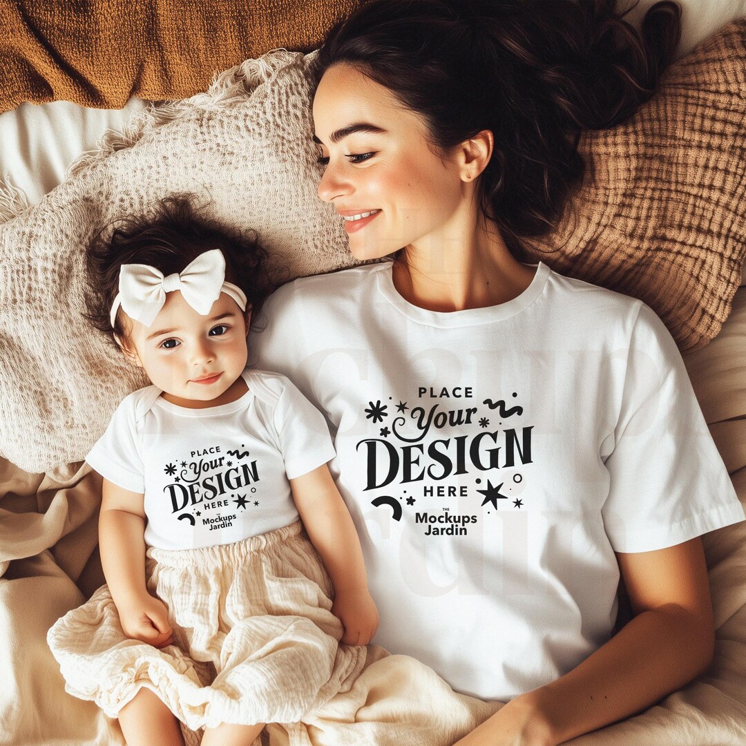 White Bella+canvas 3001 & 100B T-shirt Mockup | Matching Mommy and Me Shirts | Cozy Lifestyle ...