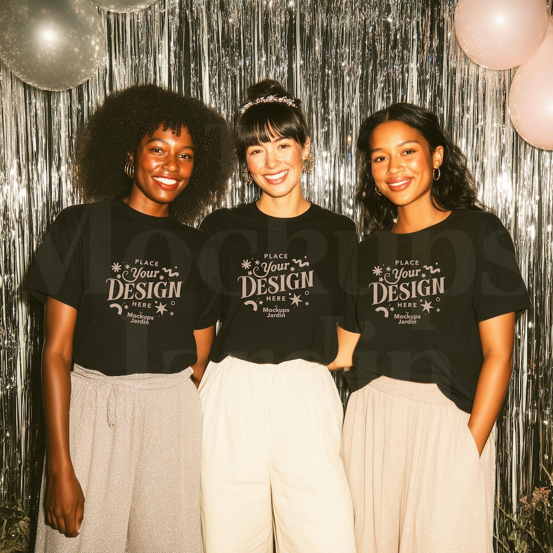 Black Bella Canvas 3001 T-shirt Mockup | 3 Women Party Matching Shirts ...