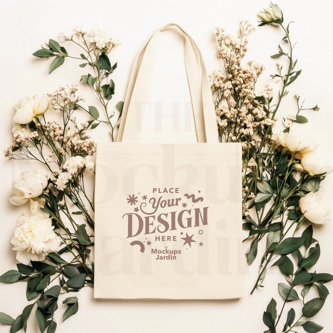 Cotton Canvas Tote Bag Mockup | Floral Flat Lay (digital Download) - Etsy