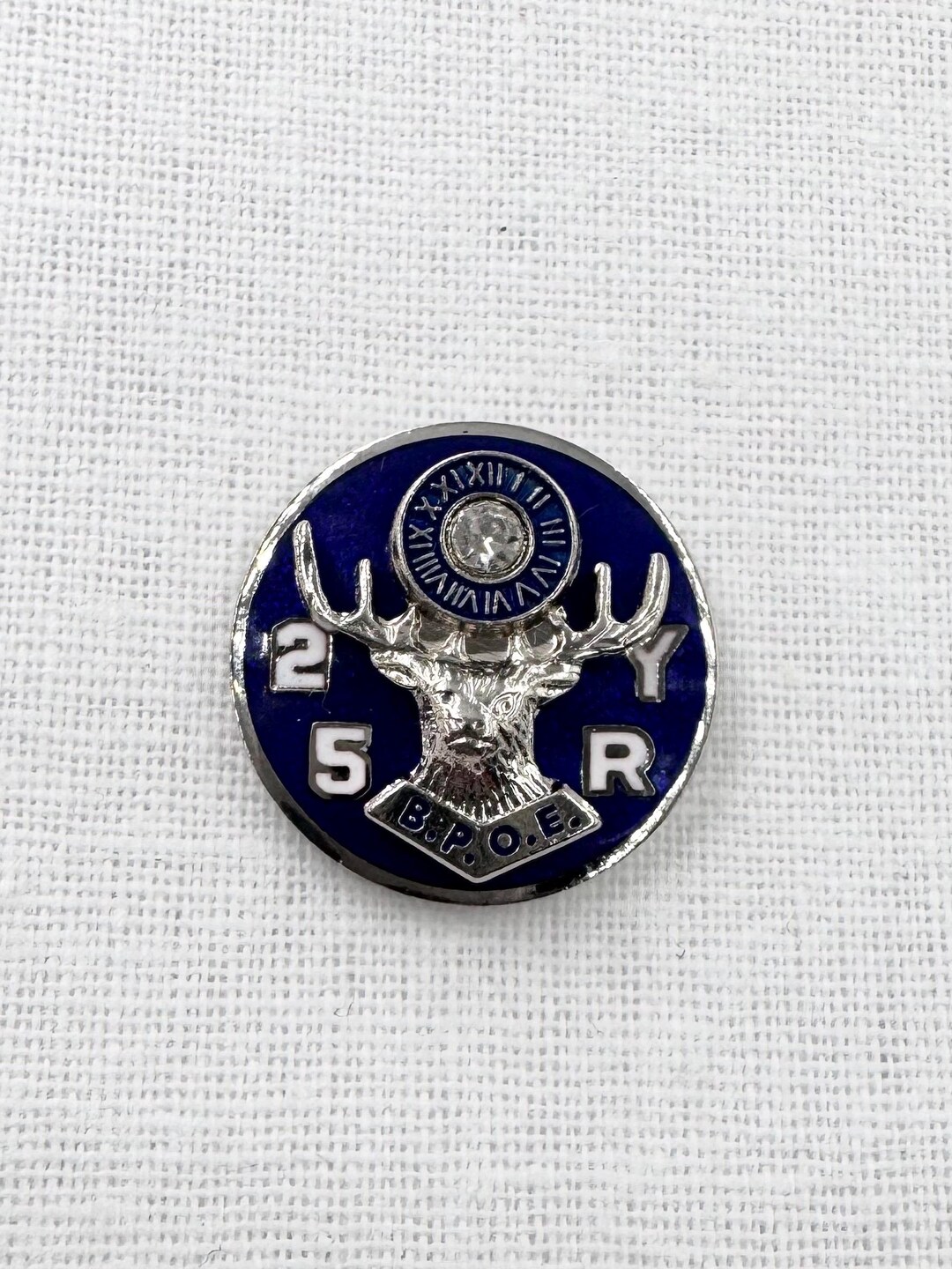 BPOE Elks 25 Year Member Round Silver Tone Blue Enamel Lapel Pin With ...