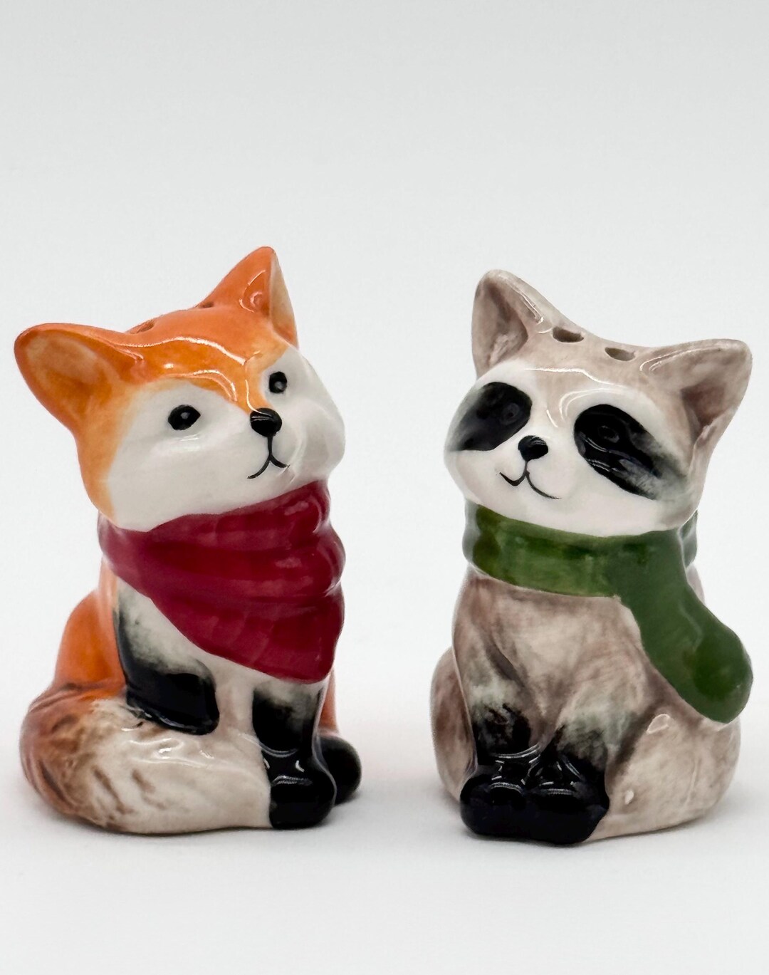 Christmas Fox and Raccoon Ceramic Salt and Pepper Shakers - Etsy