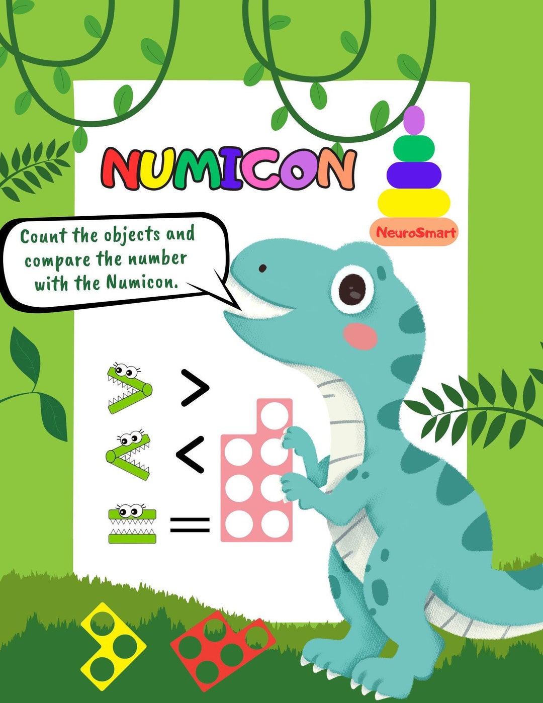 Numicon. More, Less, Equal - Dinosaur-themed Printable Math Worksheet ...