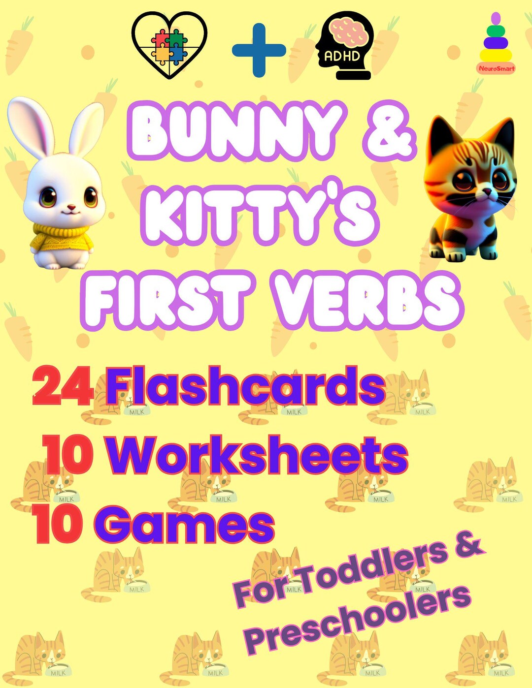 Bunny & Kitty First Verbs | Speech Therapy Flashcards, Worksheets and ...