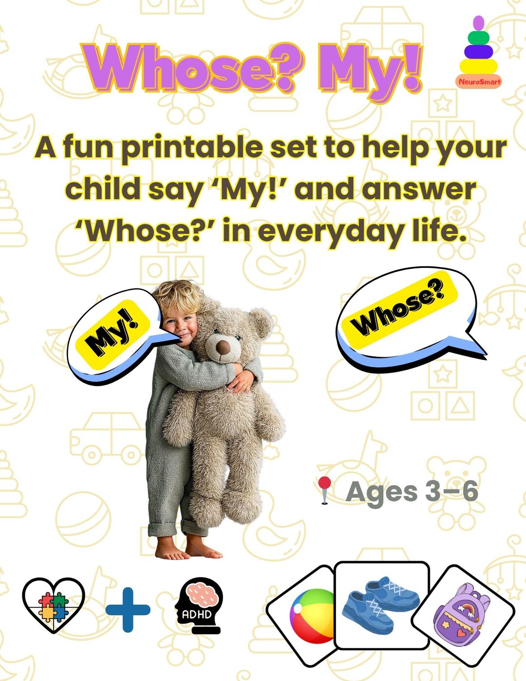 Whose? My! | Speech Therapy Printable Kit | Teach Possessive “my ...