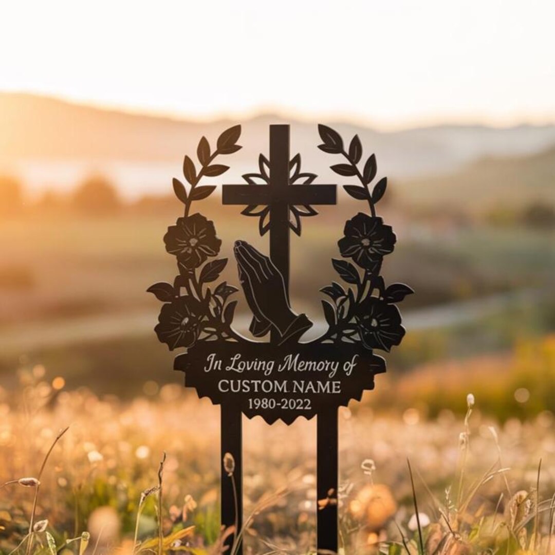 Custom Memorial Cross Sign, in Loving Memory Metal Grave Marker, Grave ...