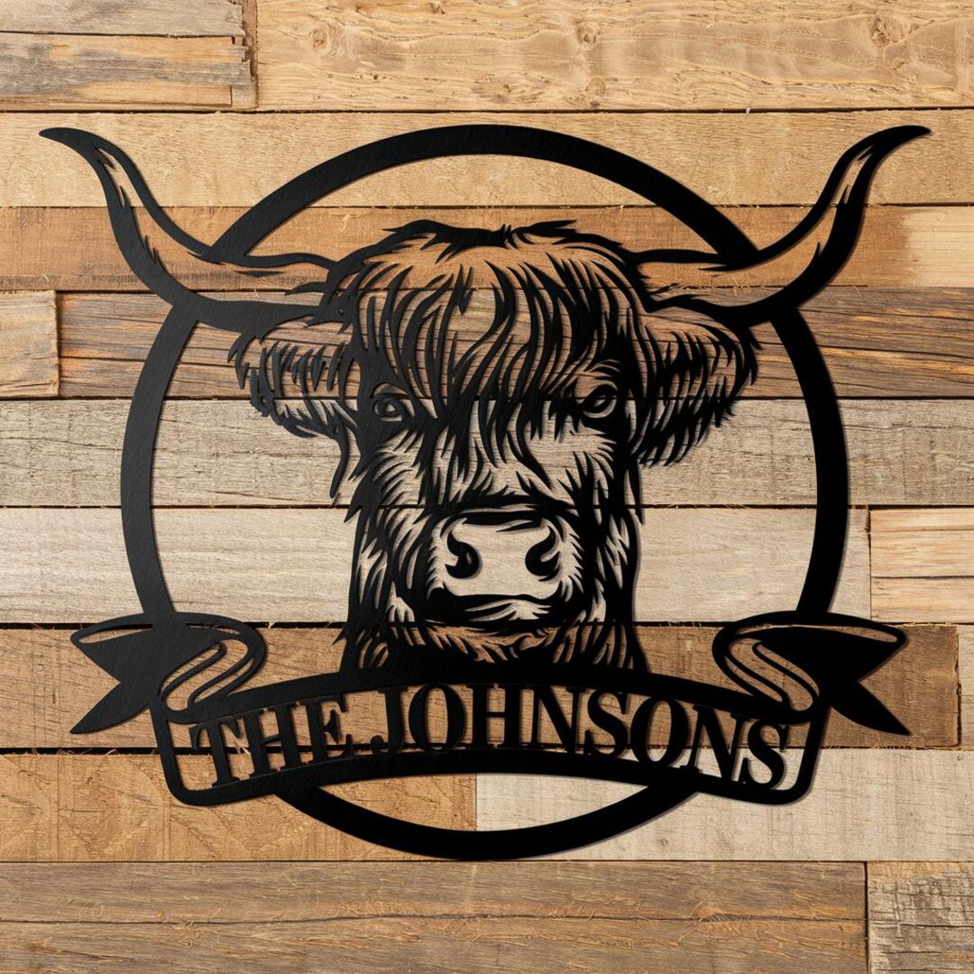 Custom Highland Cow Metal Sign, Personalized Farmhouse Decor, Metal ...