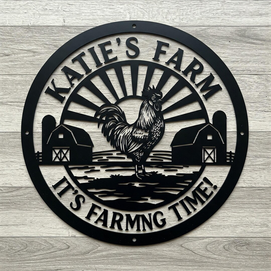 Custom Metal Farm Sign, Custom Ranch Sign Metal Wall Art, Rooster Barn ...