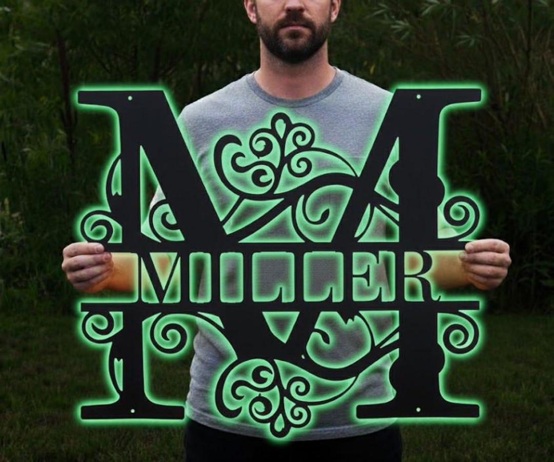 Custom Last Name Monogram Wall Art LED Lights, Personalized Family Name ...