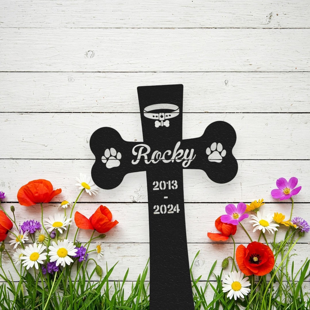 Personalized Metal Pet Grave Marker, Custom Dog Memorial Cross, Pet ...