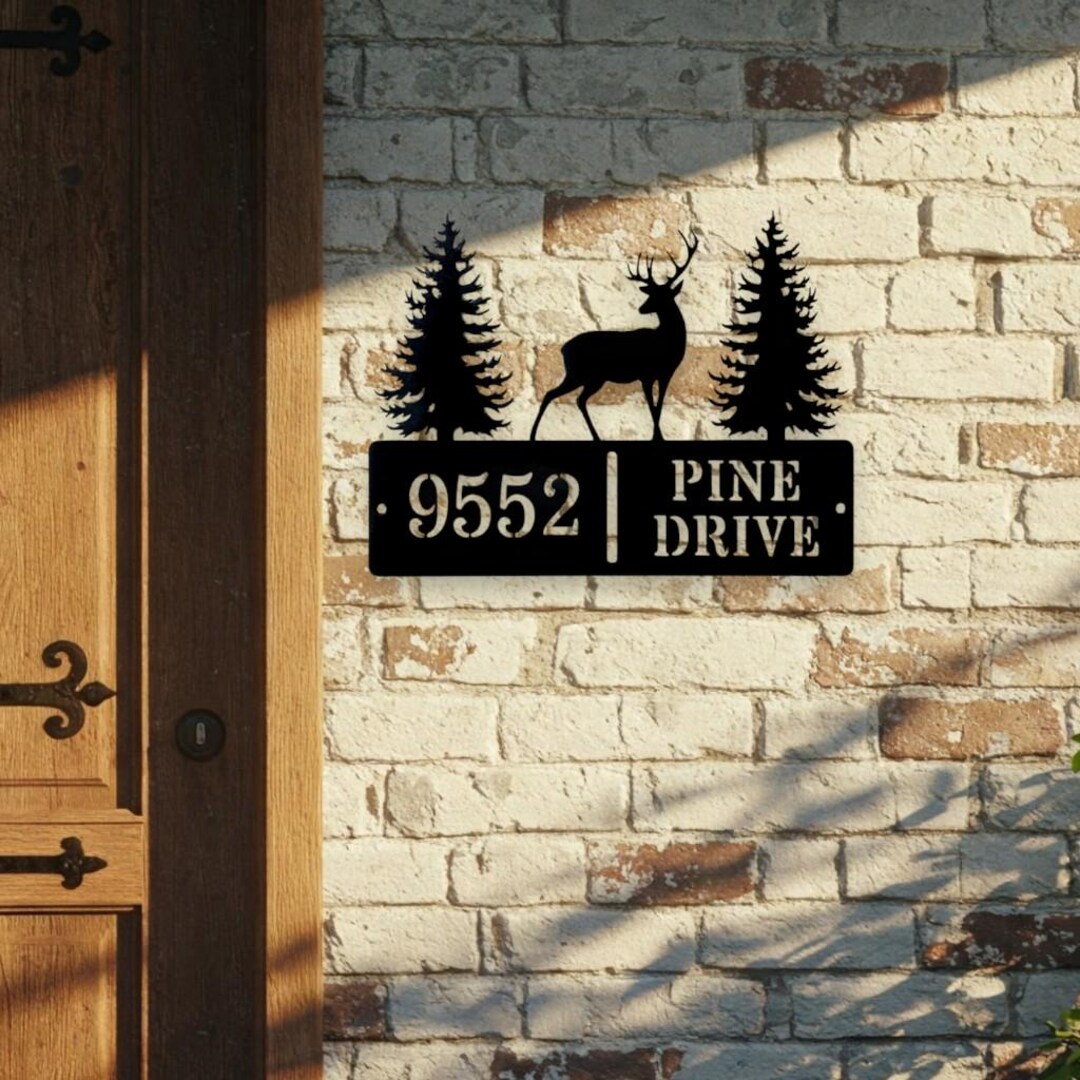Personalized Metal Address Sign With Deer and Trees, Custom Metal ...