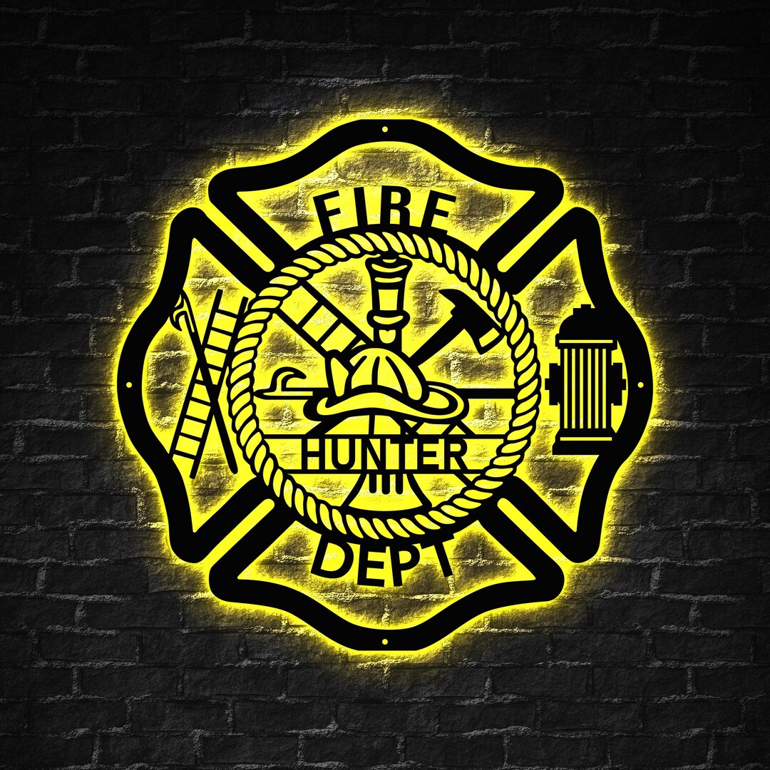 Custom Metal Firefighter Sign: Fire Dept Led Wall Art, Fireman ...